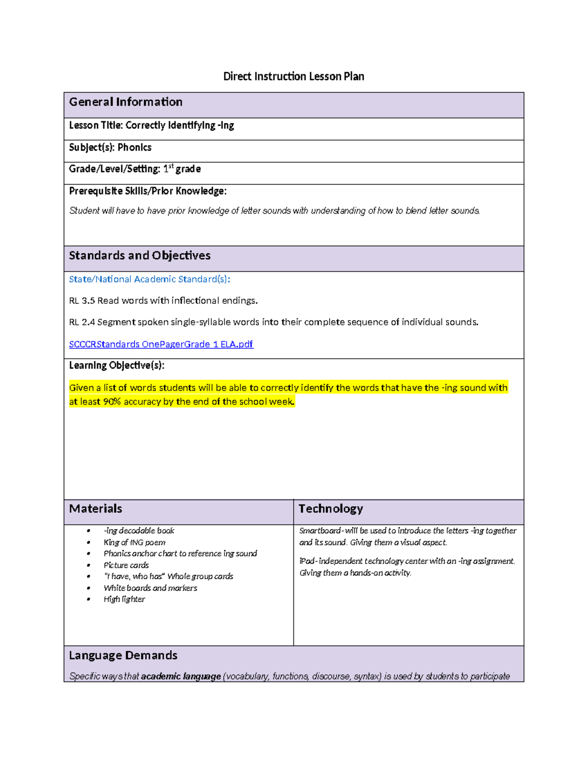 D091 Task 2 - Task 2 - Direct Instruction Lesson Plan General Information Lesson Title ...