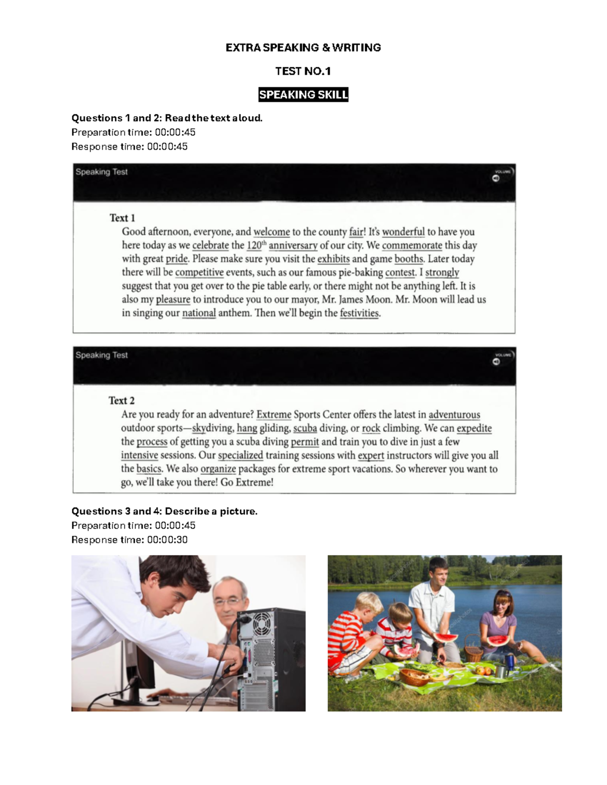 TOEIC-Extra: Speaking & Writing Test No. 1 Practice Guide - Studocu