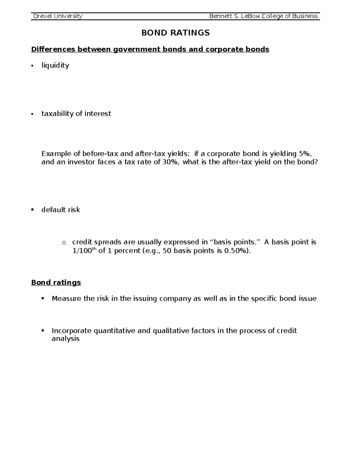 Bond Ratings - Bond rates - Drexel University Bennett S. LeBow College ...