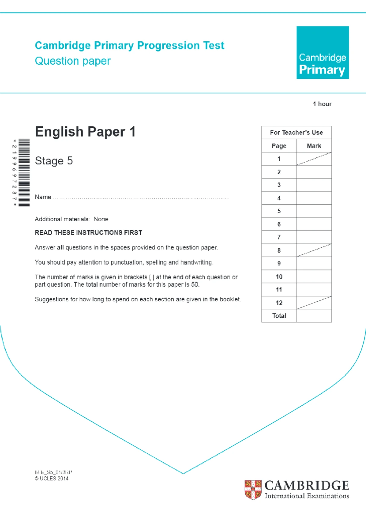 334094670 Primary Progression Test Stage 3 English Paper 1 - © UCLES ...