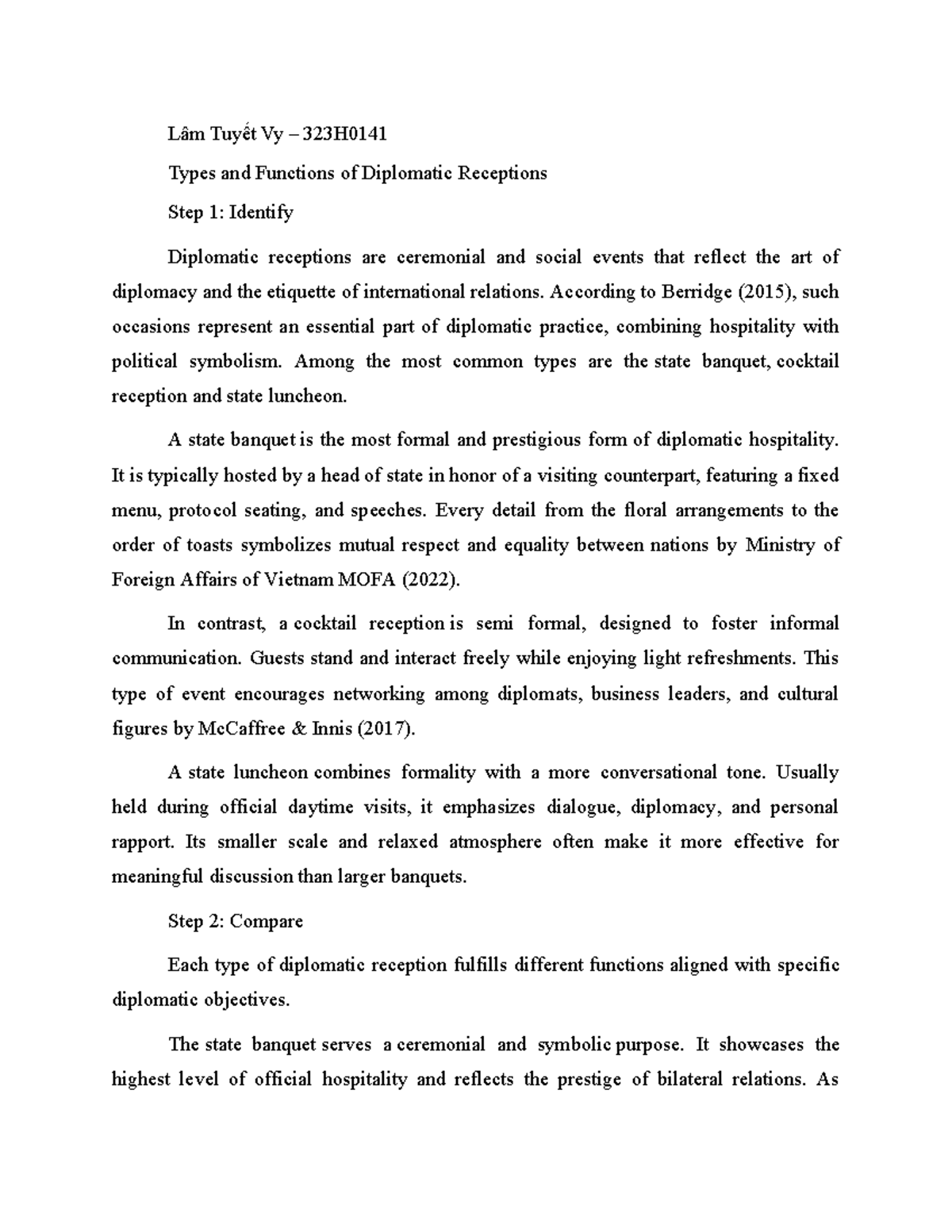 Types and Functions of Diplomatic Receptions - 323H0141 Essay Notes ...