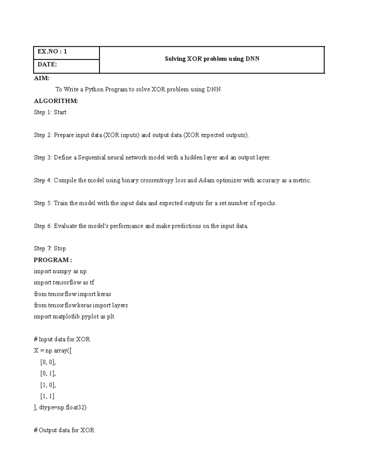 DL Exp 1 - DL Academics - AIM: To Write a Python Program to solve XOR ...