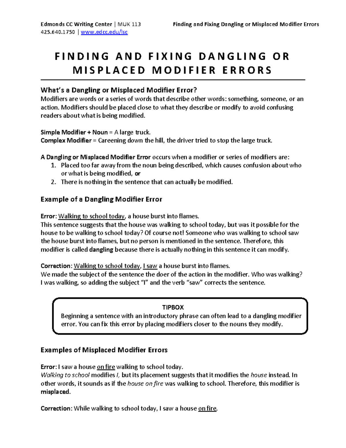 MUK 113 Finding and Fixing Dangling or Misplaced Modifiers - Studocu