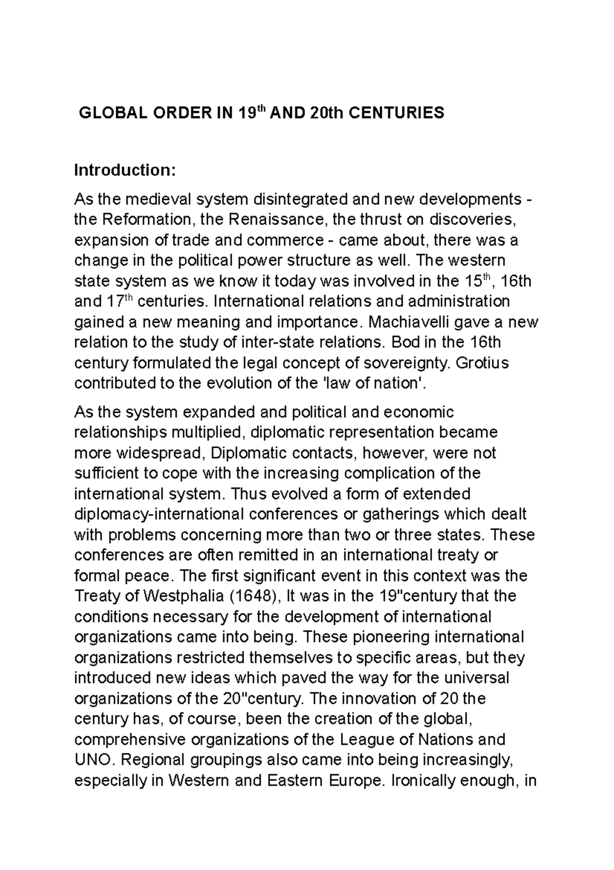**Global Order and International Relations in the 19th-20th Centuries ...