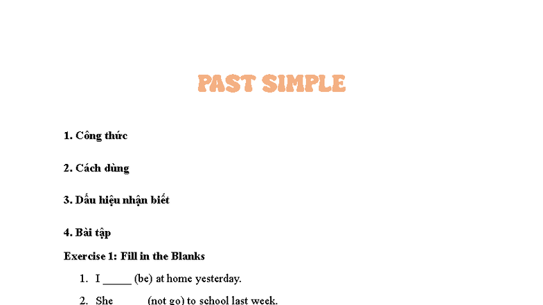 PAST Tense: Công thức, Cách dùng và Bài tập Thực hành - Studocu
