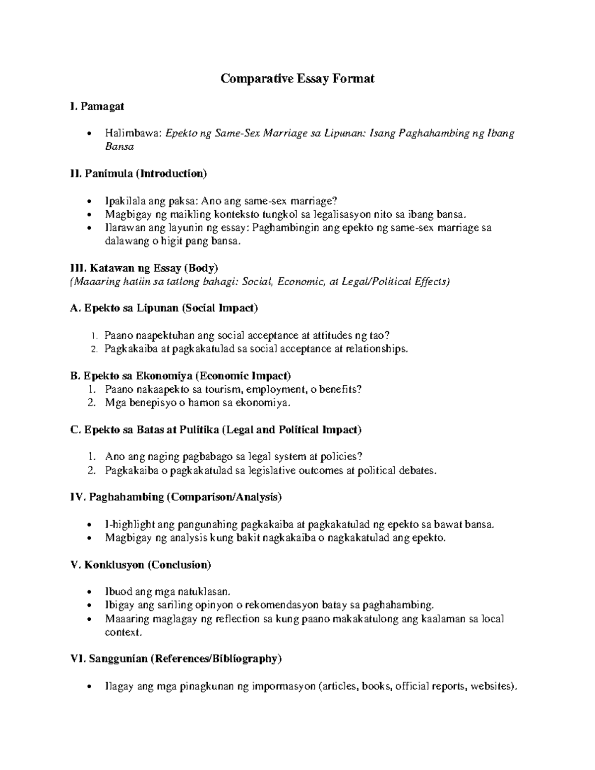 Comparative Essay Format: Epekto ng Marriage sa Lipunan - Studocu