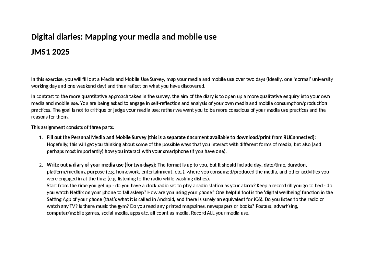 Mapping your media and mobile use Tutorial 1 2025 - Digital diaries: Mapping your media and ...