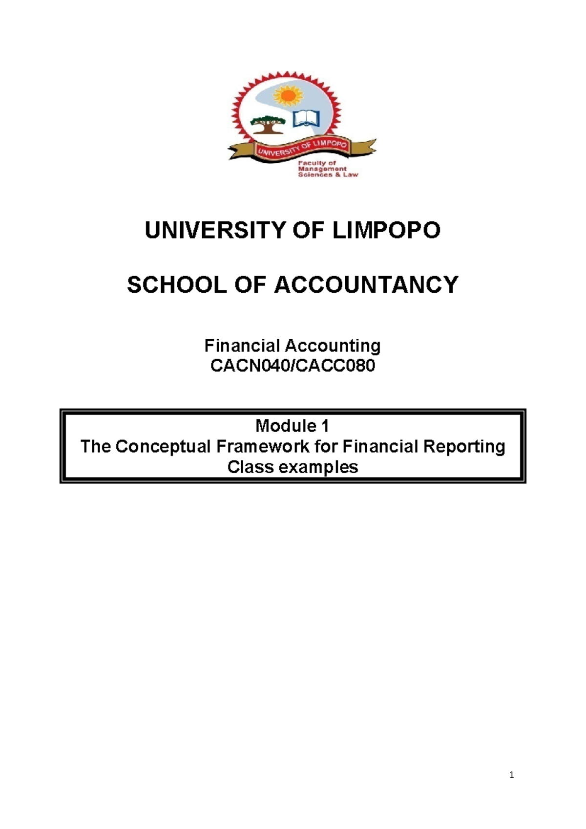 Class examples - EXAMPLE - UNIVERSITY OF LIMPOPO SCHOOL OF ACCOUNTANCY ...
