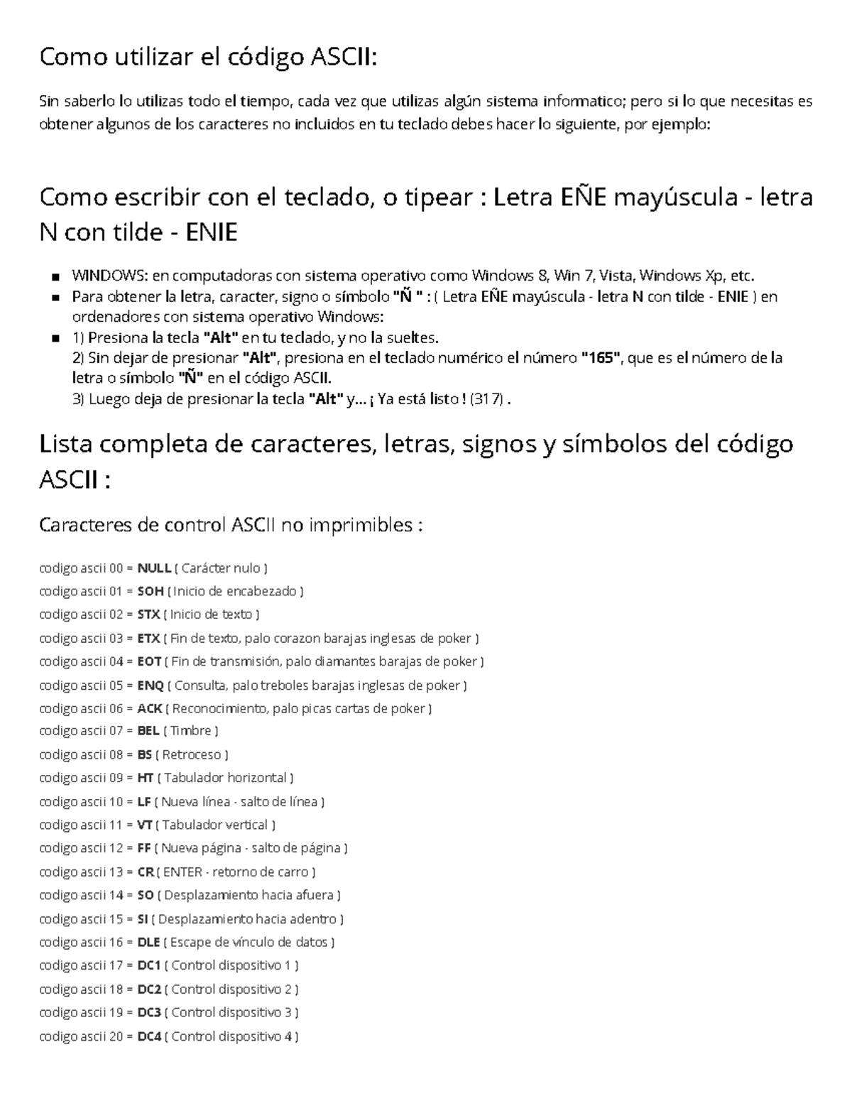 Como Utilizar El Codigo Ascii