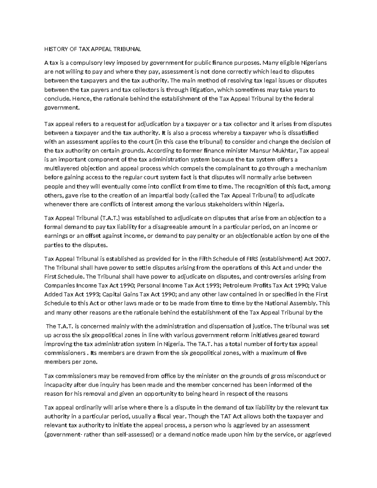 Understanding the History and Function of the Tax Appeal Tribunal - Studocu