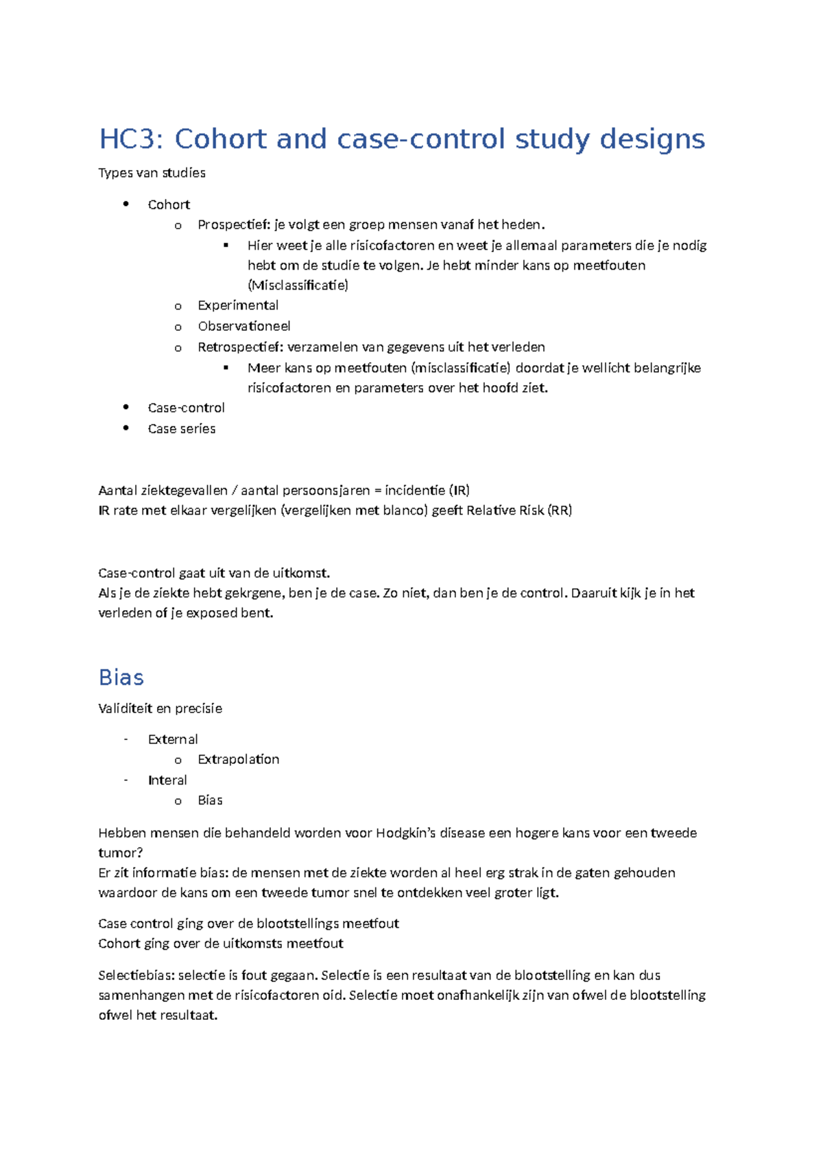 FABA302 HC3 Cohort & Case-Control Study Designs Overview - Studeersnel