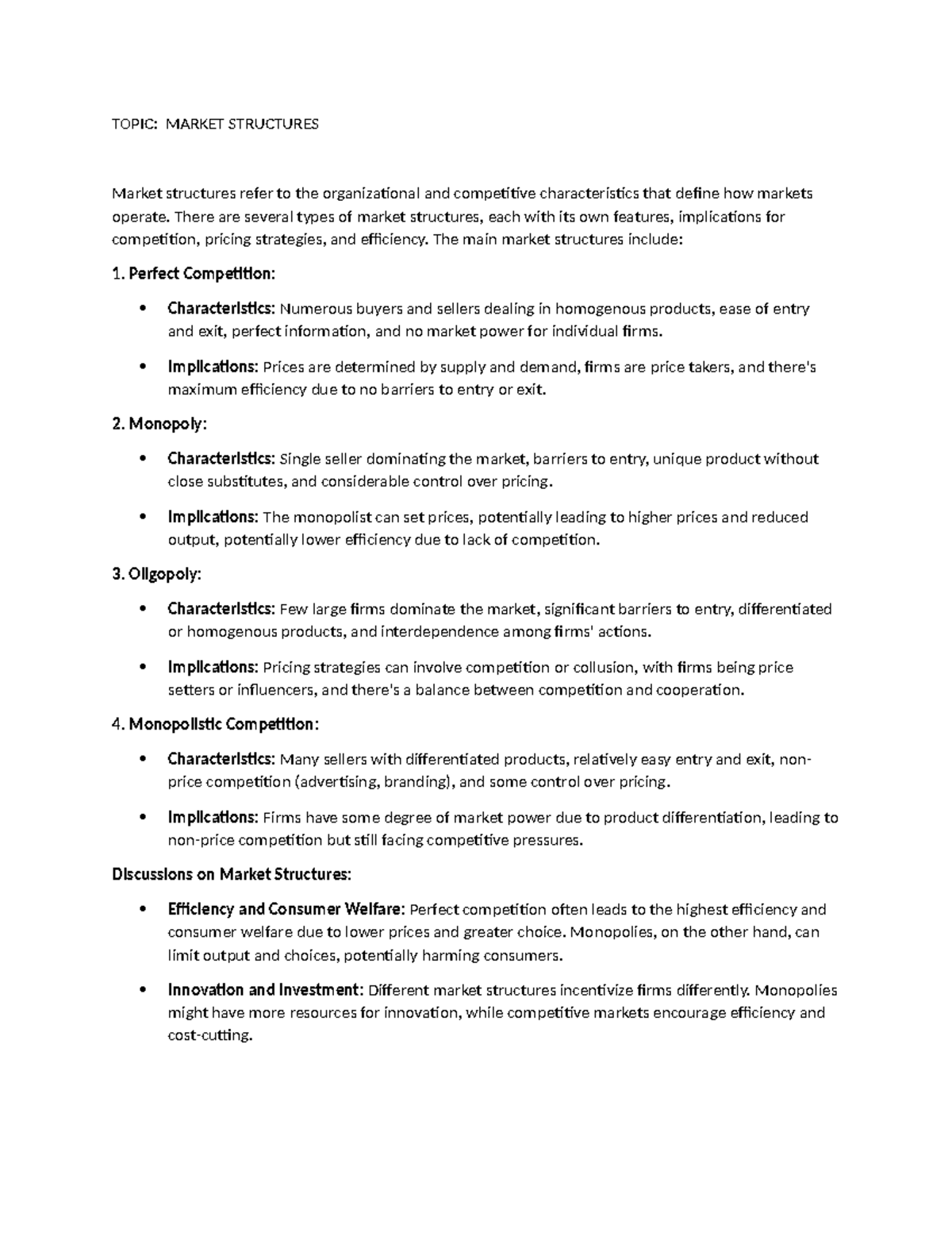 Module-Market-Structures - TOPIC: MARKET STRUCTURES Market structures ...
