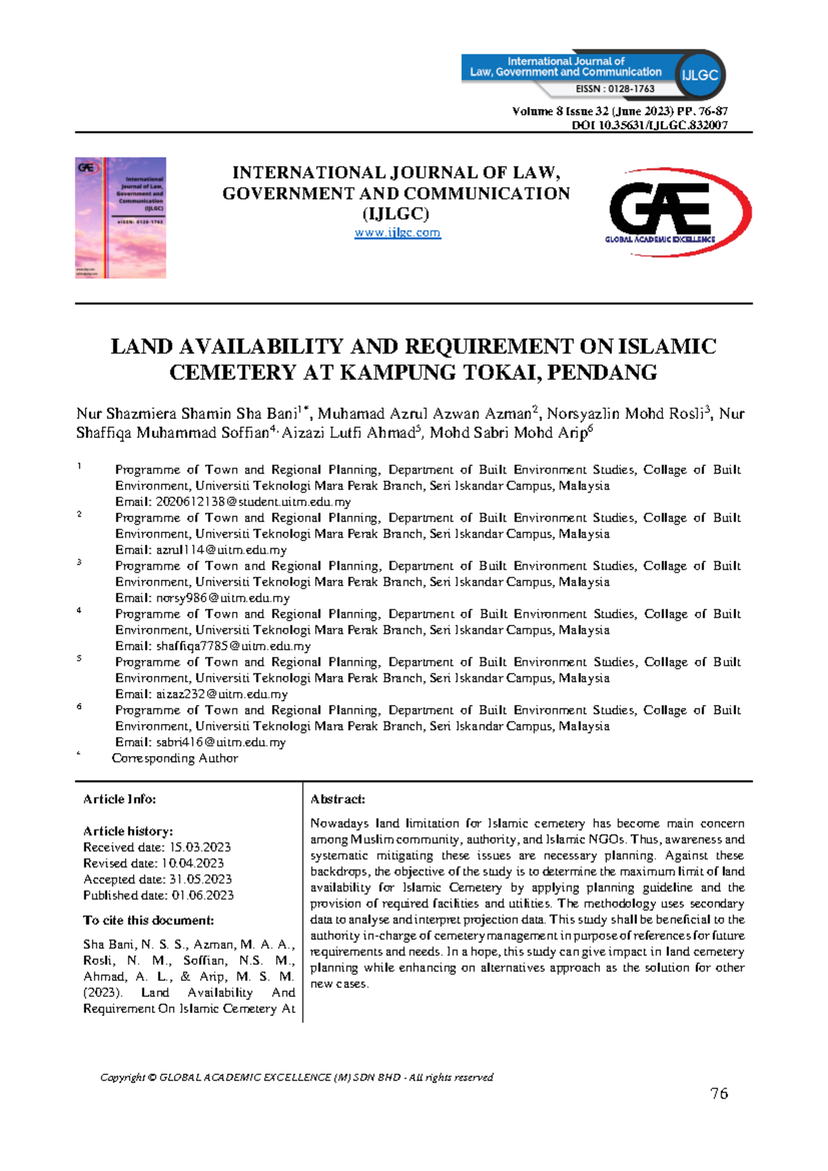 Land Availability and Requirements for Islamic Cemetery in Kampung ...