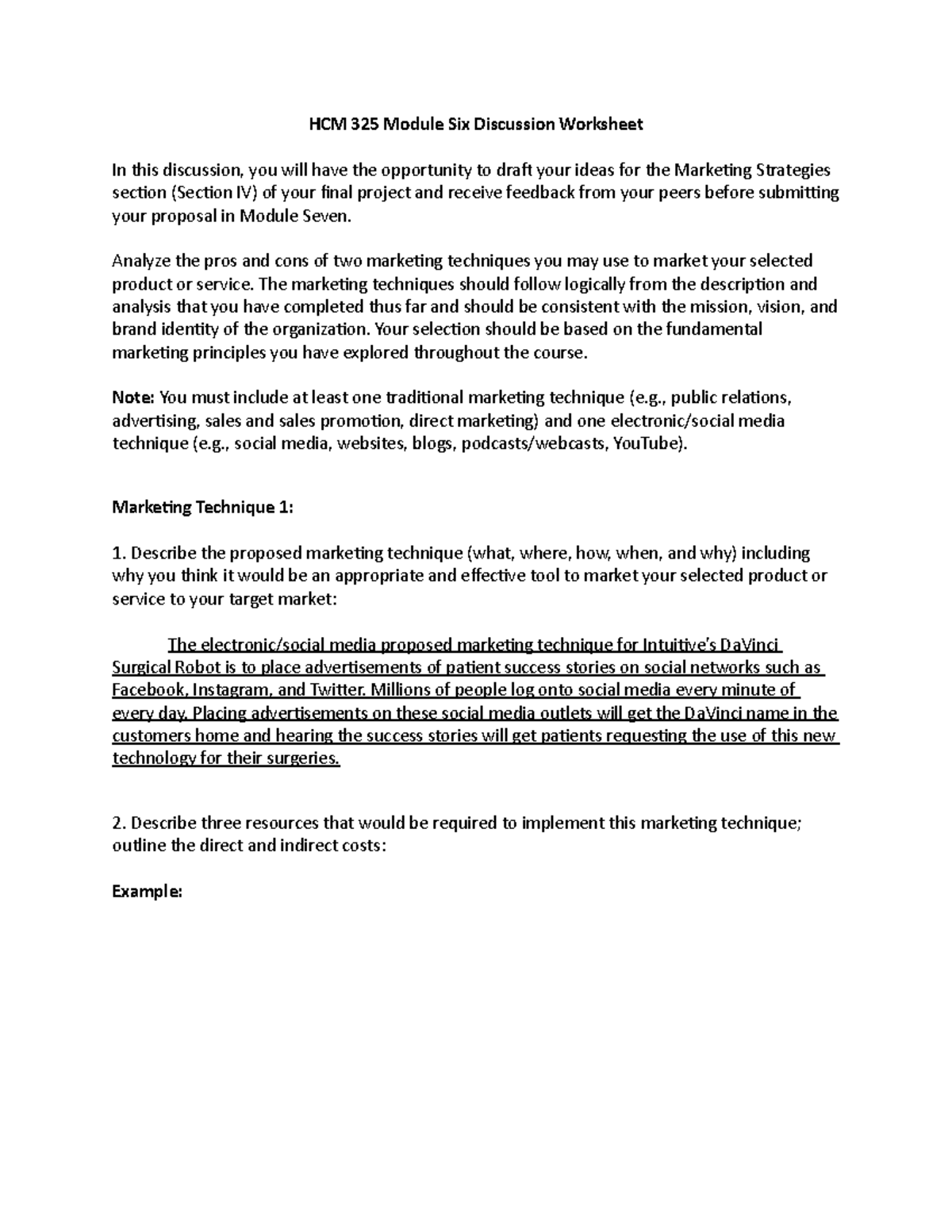 HCM 325 Module 6 Marketing Strategies Discussion Worksheet - Studocu