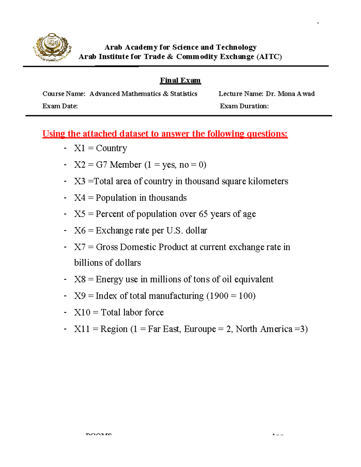 Advanced Math & Stats (MTH 301) - Final Exam Answers & Analysis - Studocu