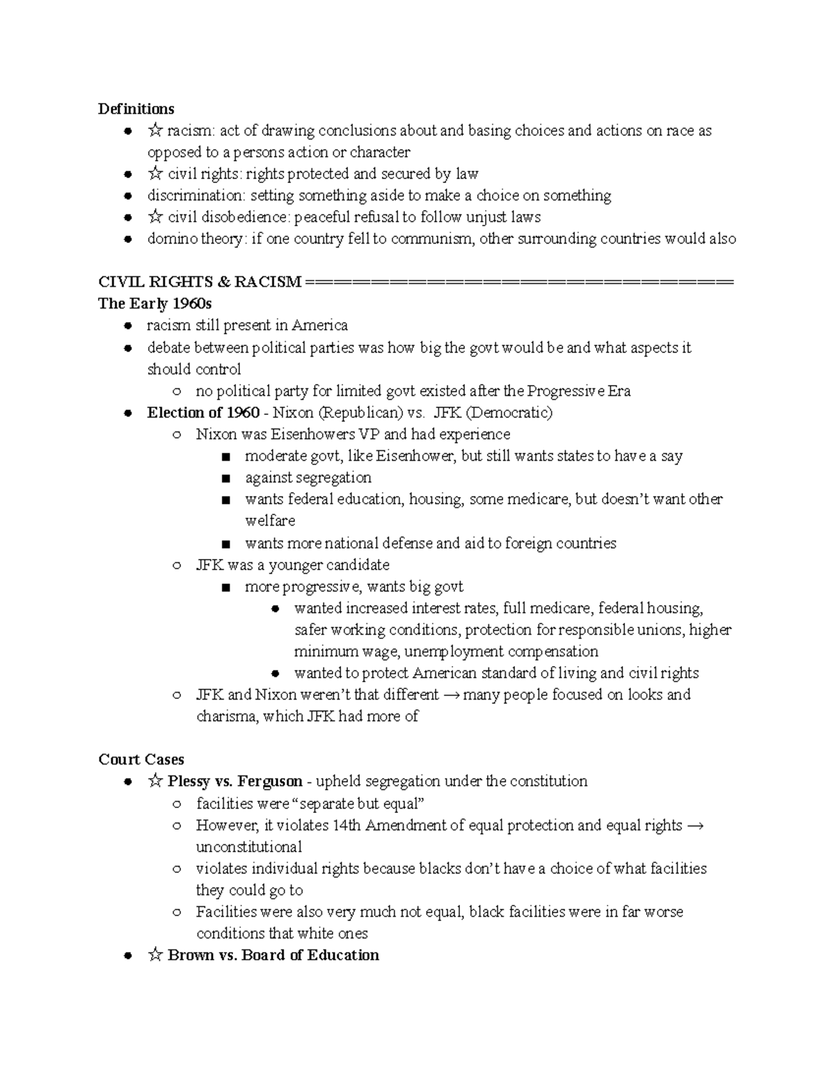 History Study Doc - Civil Rights & Vietnam War Overview - Studocu