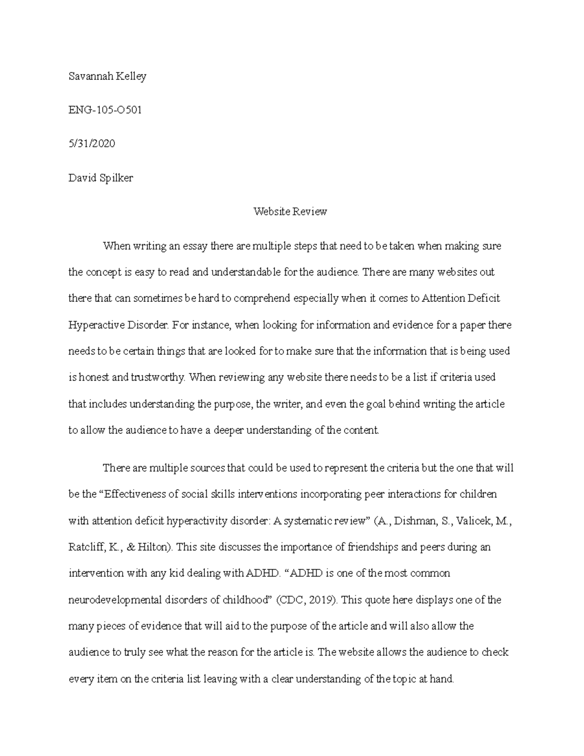 Review - Savannah Kelley ENG-105-O 5/31/ David Spilker Website Review ...