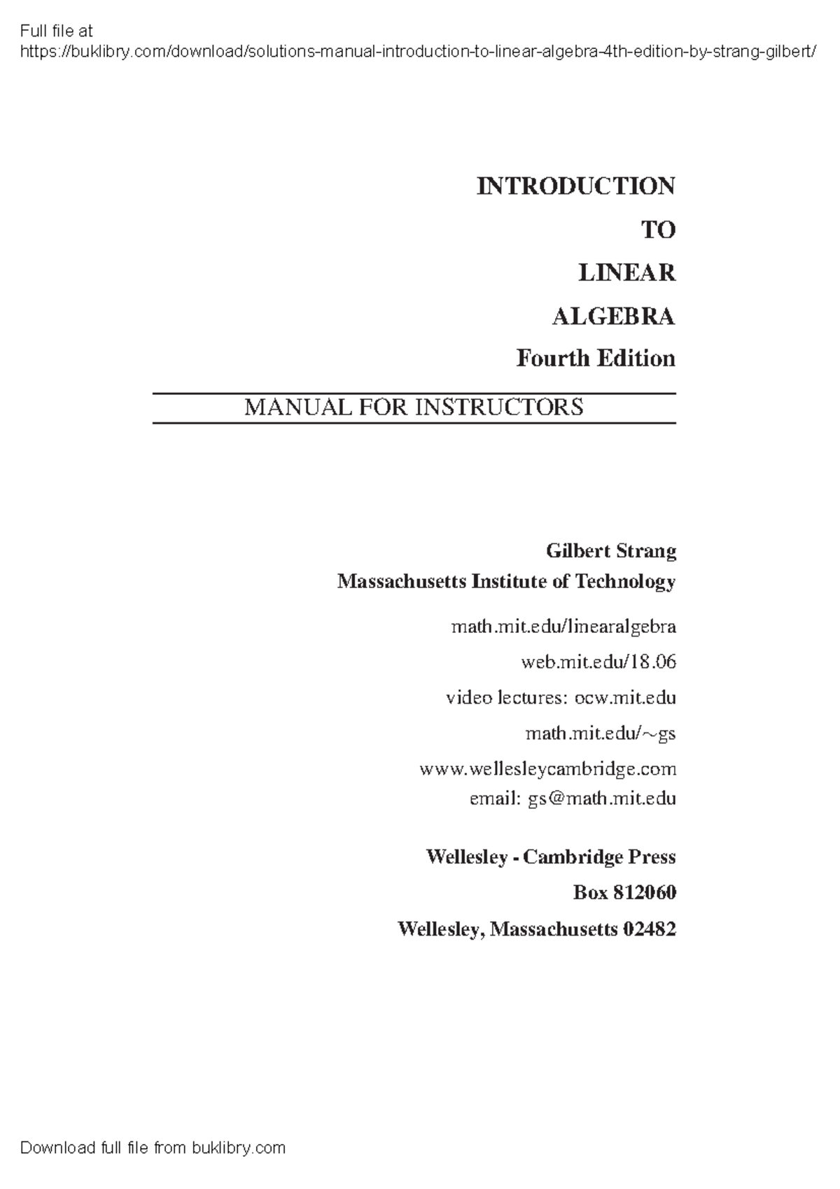 Solutions Manual Introduction to Linear - INTRODUCTION TO LINEAR ...