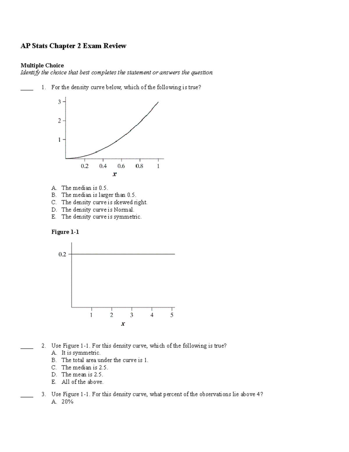 AP Stats Chapter 2 Exam Review and answers - AP Stats Chapter 2 Exam Review Multiple Choice ...