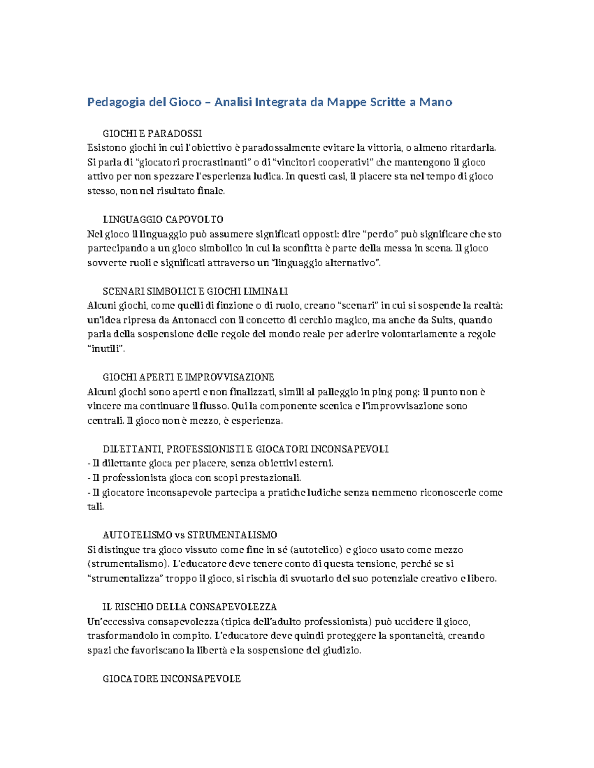 Analisi delle Mappe di Gioco in Pedagogia - Rebecca - Final Exam - Studocu