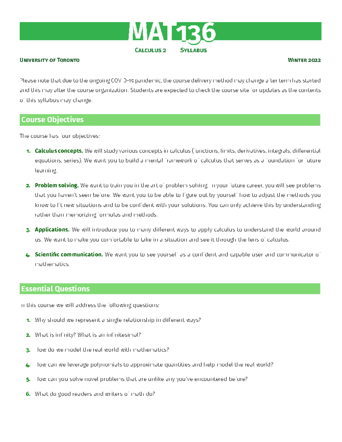 Mat136 course syllabus for 2021-2022 winter - 136 . - MAT 136 ...