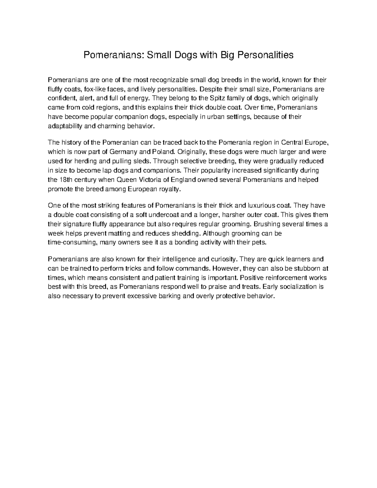 Pomeranians: A Comprehensive Essay on Their History and Care - Studocu