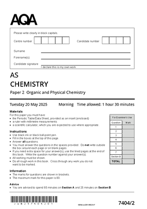 [Solved] As level chemistry paper 2 questions - Chemistry - Studocu