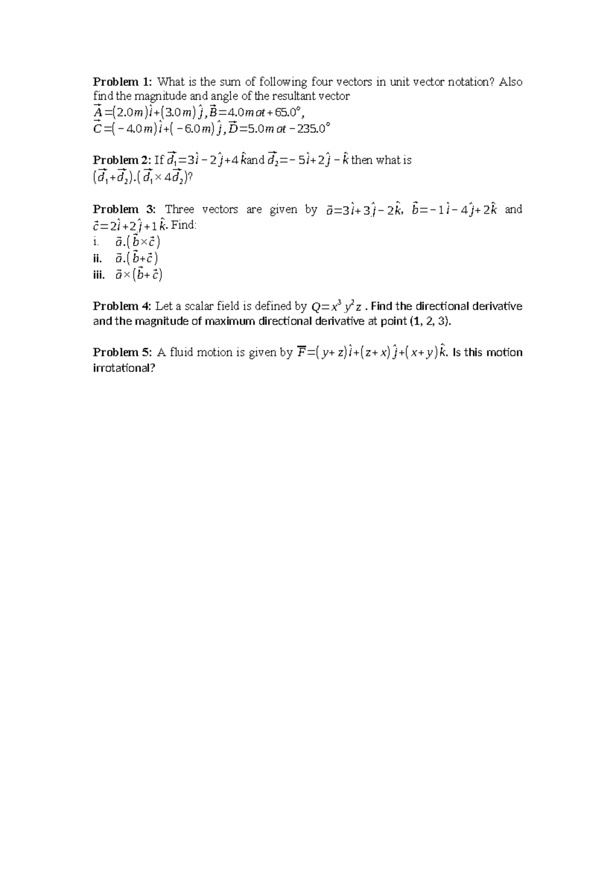 Practice Problems 1 - Vectors and Their Properties - Studocu