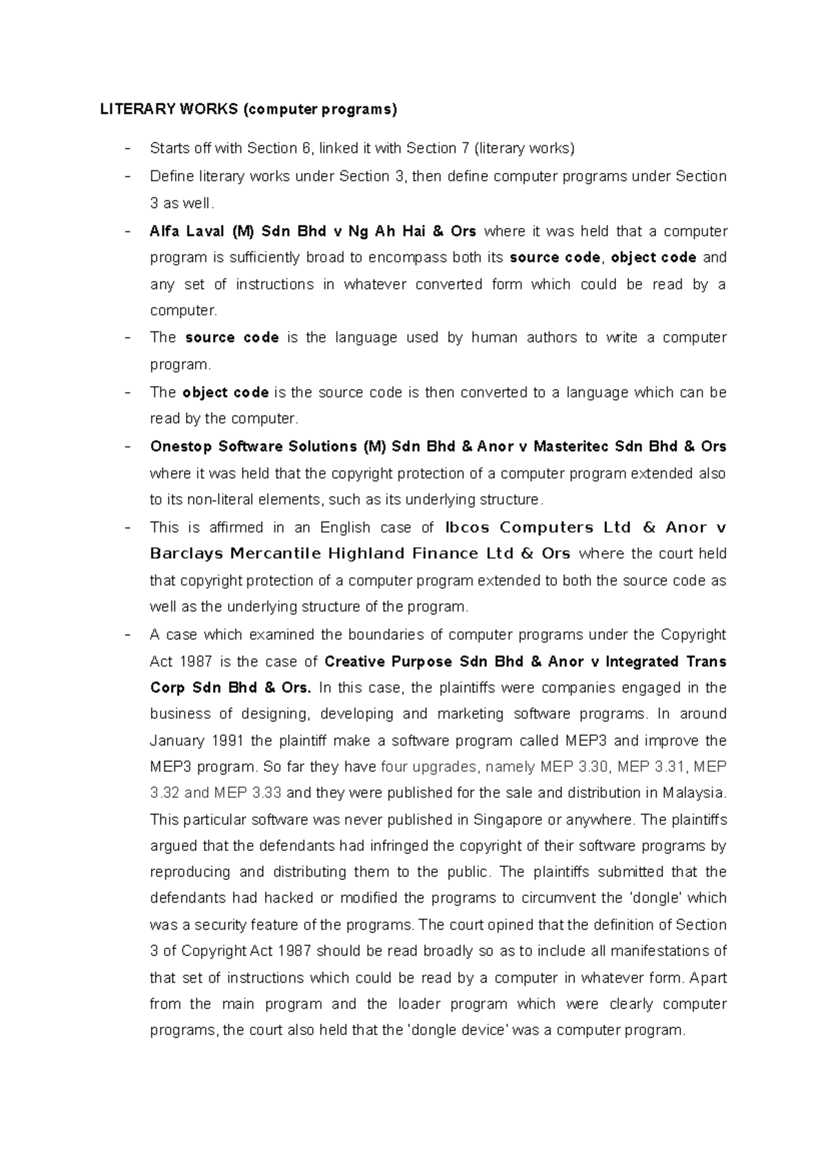 IP - Summary Notes on Intellectual Property I (Literary & Musical Works ...