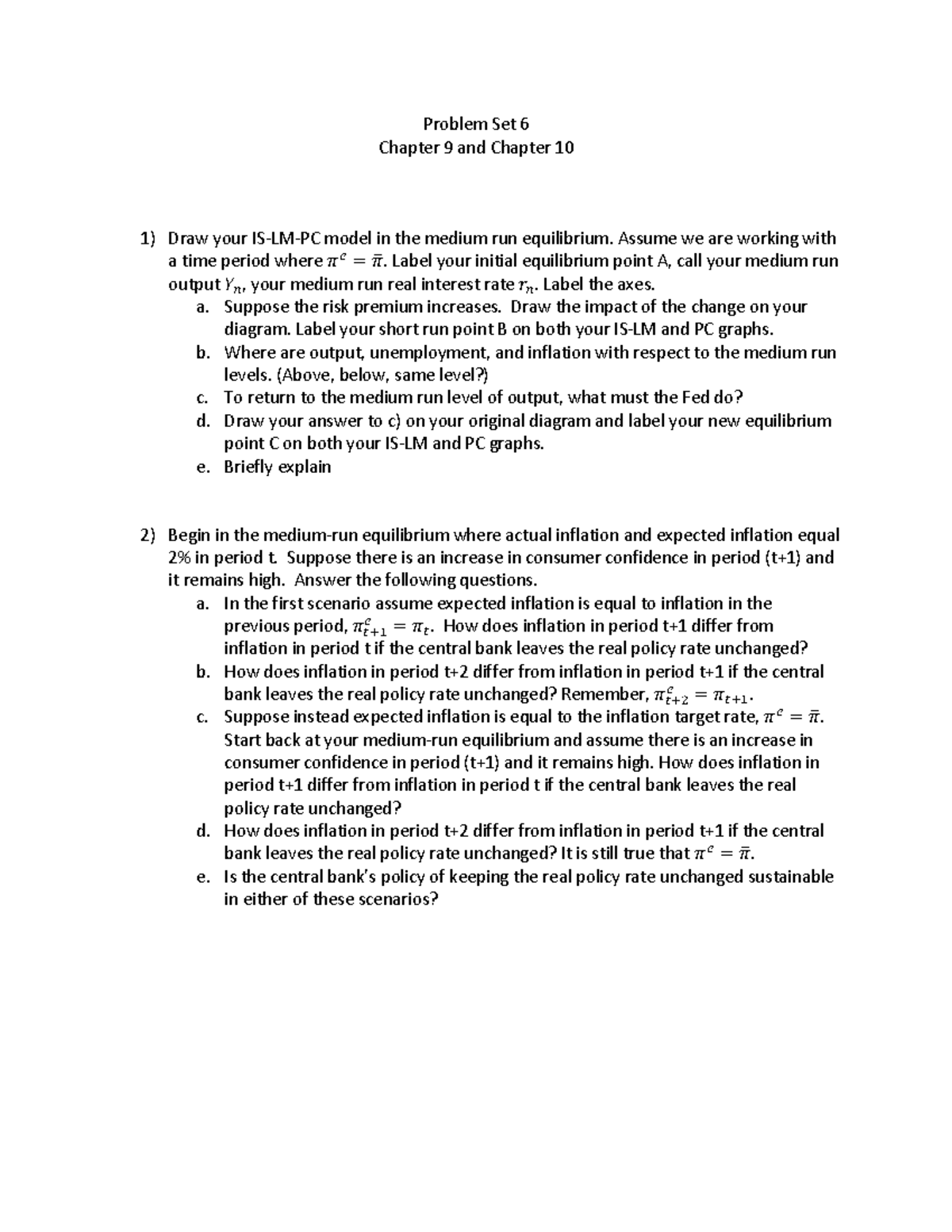 practice problems chapter 9 and 10 - Problem Set 6 Chapter 9 and ...