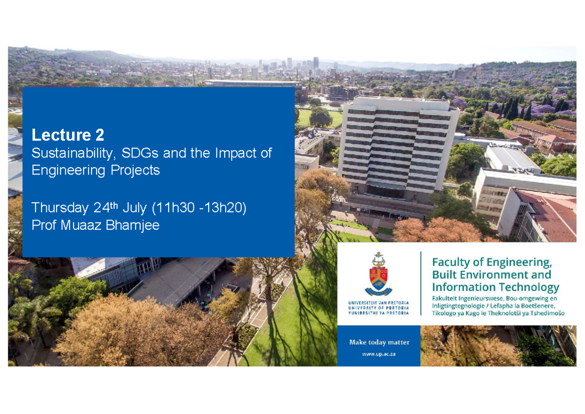 MIA320 Lecture 2: Sustainability, SDGs & Engineering Project Impact - Studocu