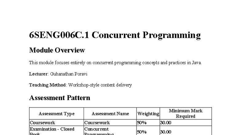 6SENG006C.1 Concurrent Programming: Key Concepts and Practices - Studocu