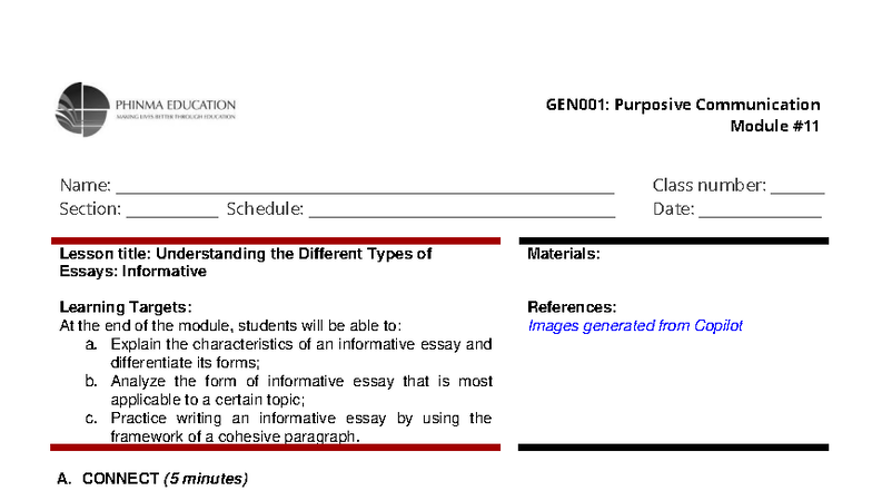 GEN001: Understanding Informative Essays and Their Types - Studocu