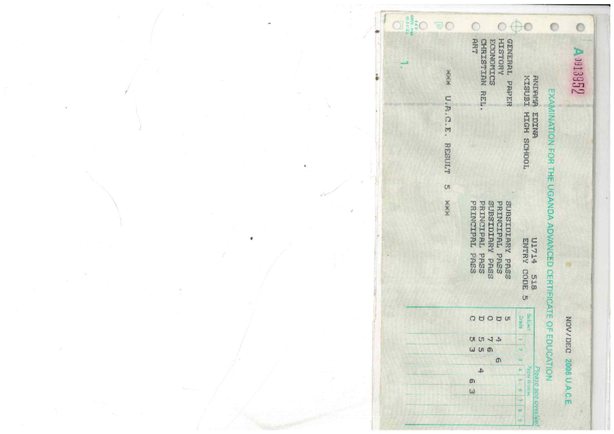 U.A.C.E. 2006 Exam Results - Kisubi High School Pass Slip - Studocu