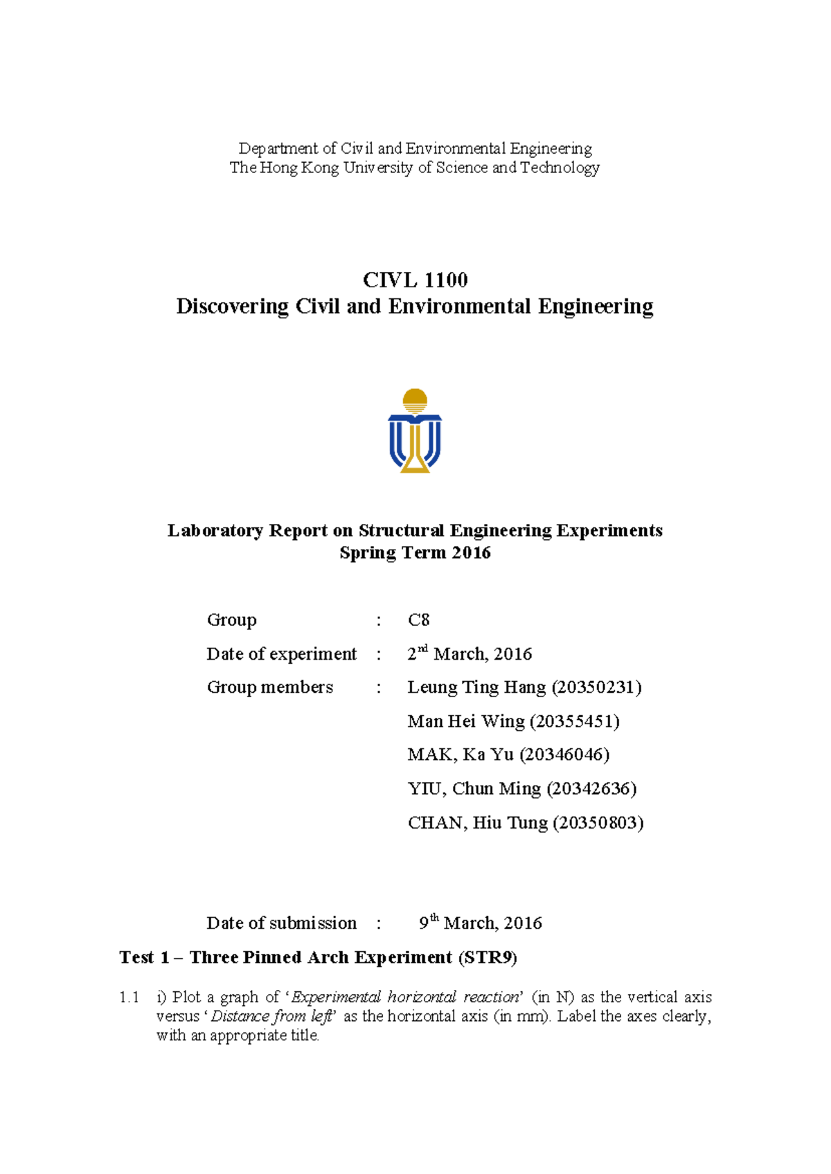 CIVL 1100 Structural Engineering Lab Report: Experiments & Analysis - Studocu