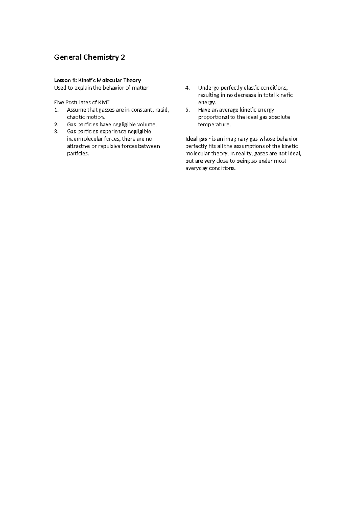 General Chemistry 2 - Midterm Review Notes (2nd Sem) - Studocu