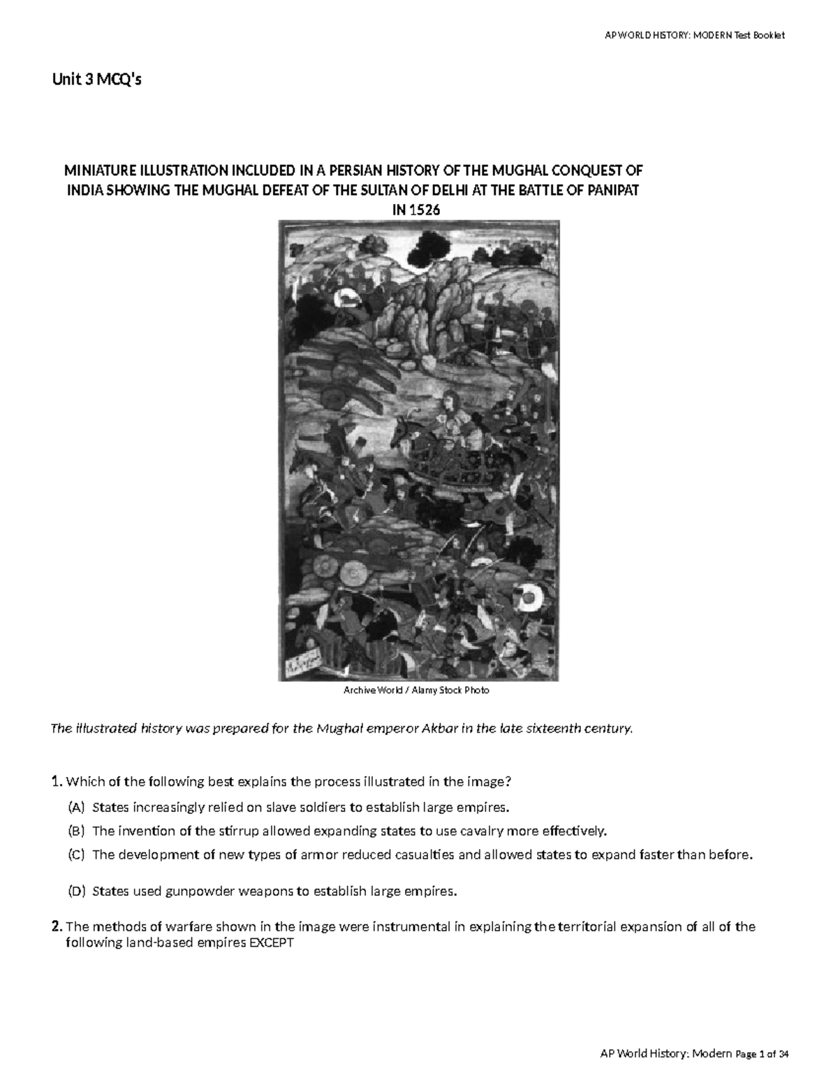 AP WORLD HISTORY: MODERN Unit 3 Test Booklet with Illustrations - Studocu