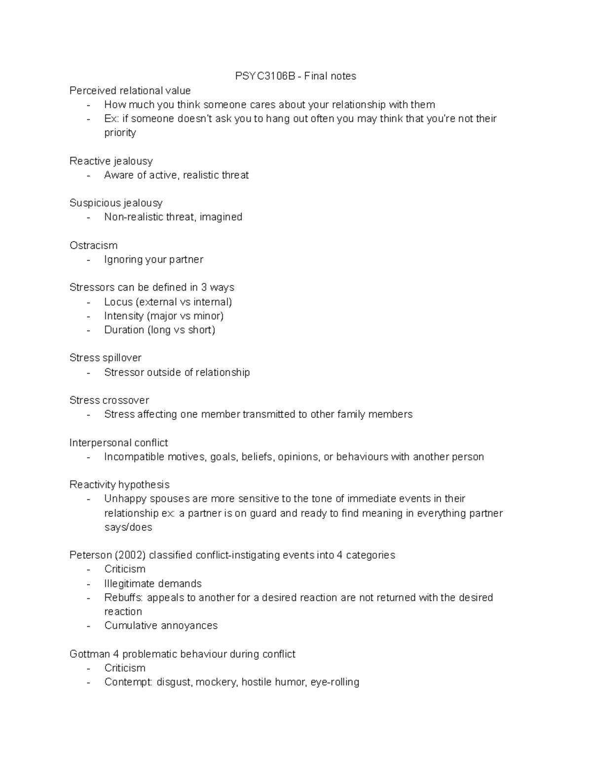 PSYC3106B - Final Notes on Relational Value and Jealousy Dynamics - Studocu