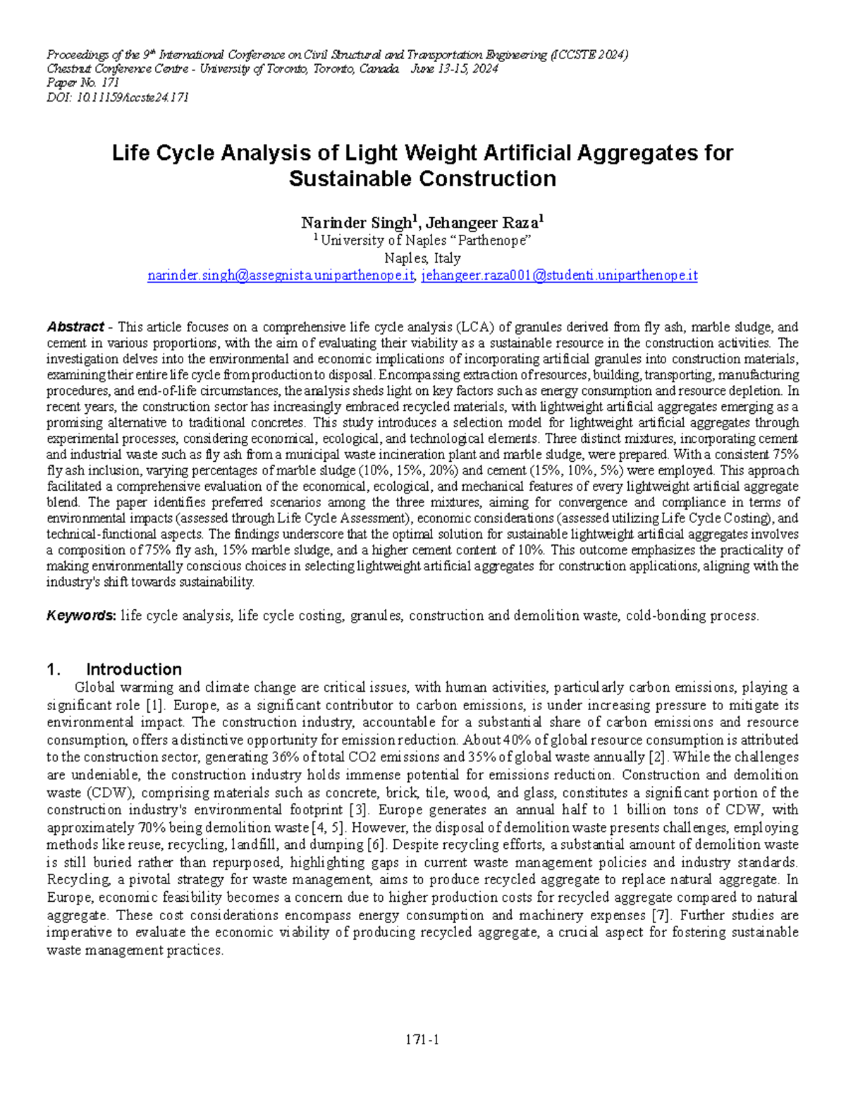 ICCSTE 2024: Life Cycle Analysis of Lightweight Artificial Aggregates ...