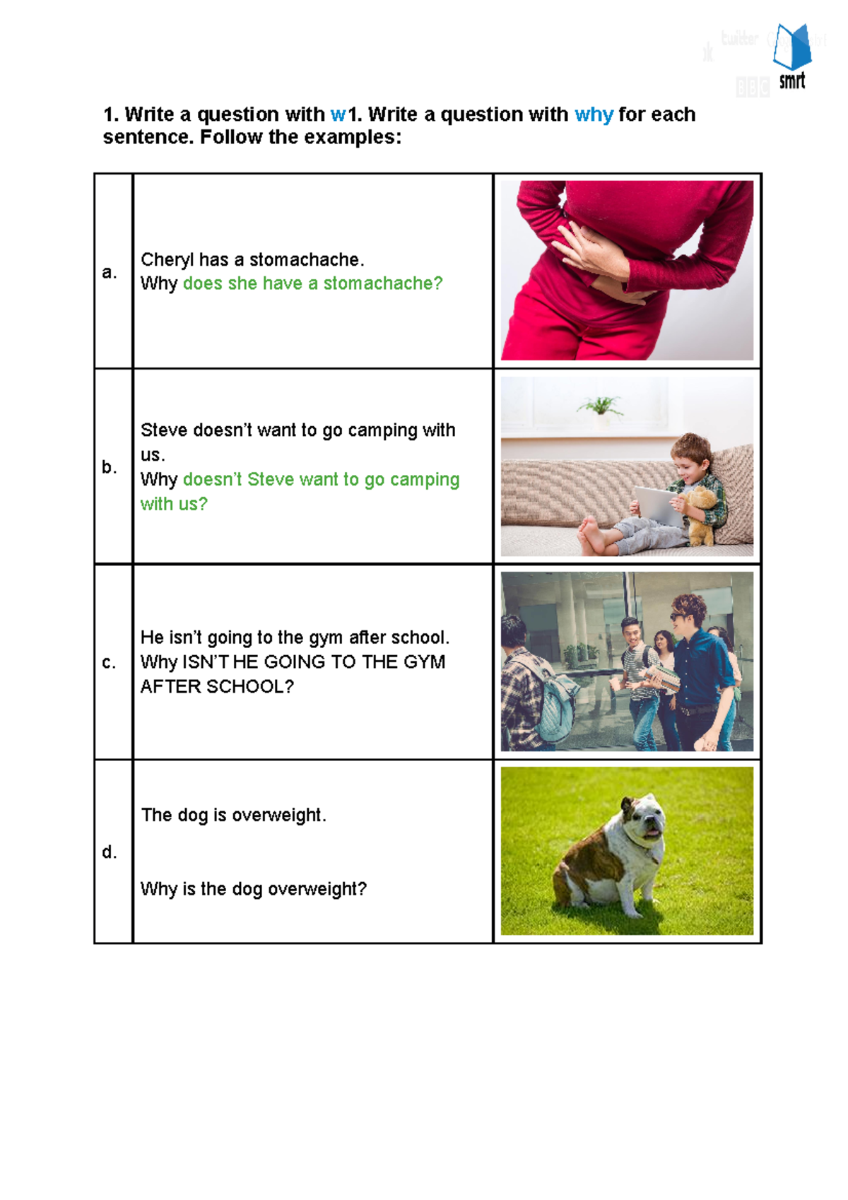 Grammar 1-2 Questions and Exercises for Understanding Wh- Questions ...