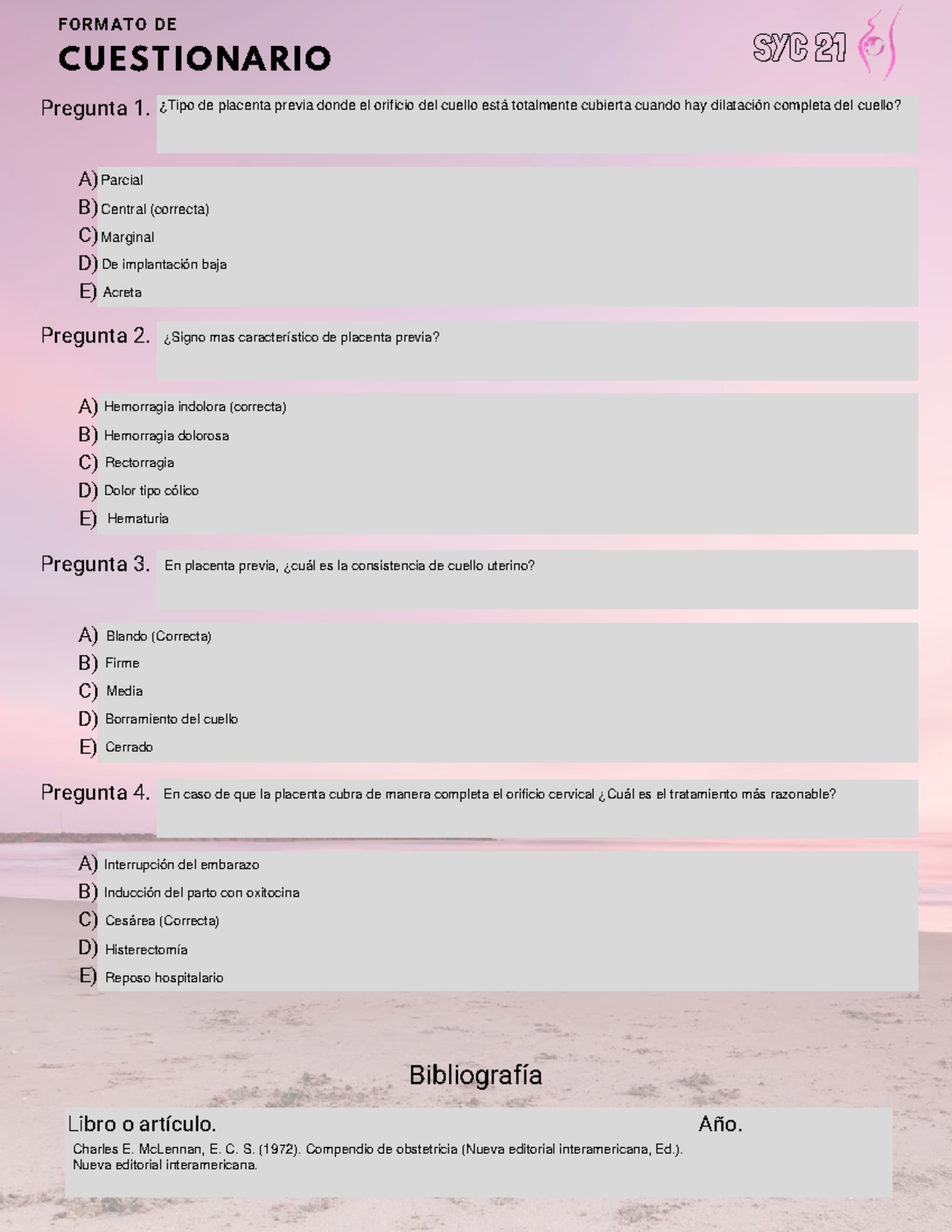 Placenta Previa - SYC 21 Preguntas y Respuestas Clave - Studocu