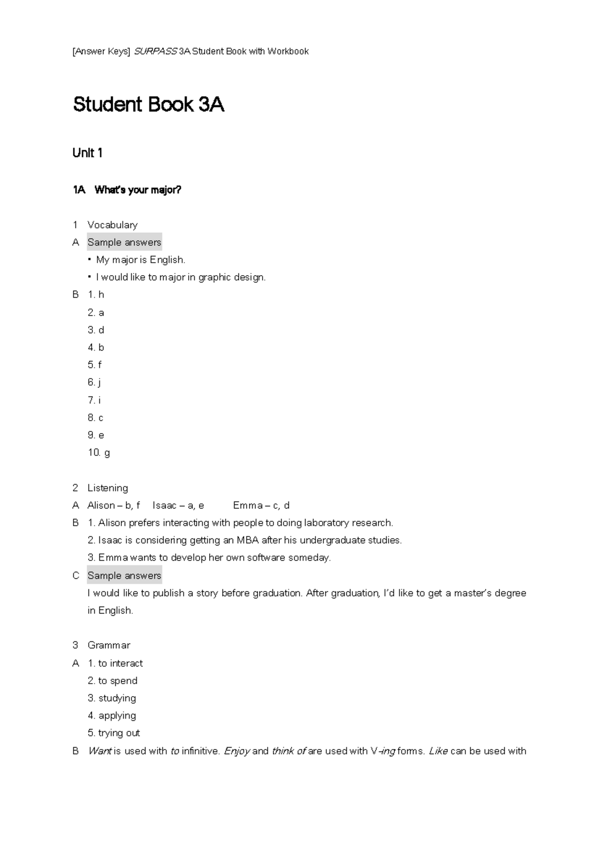 Libro Resuelto de Ejercicios - Student Book 3A - Units 1-3 - Studocu