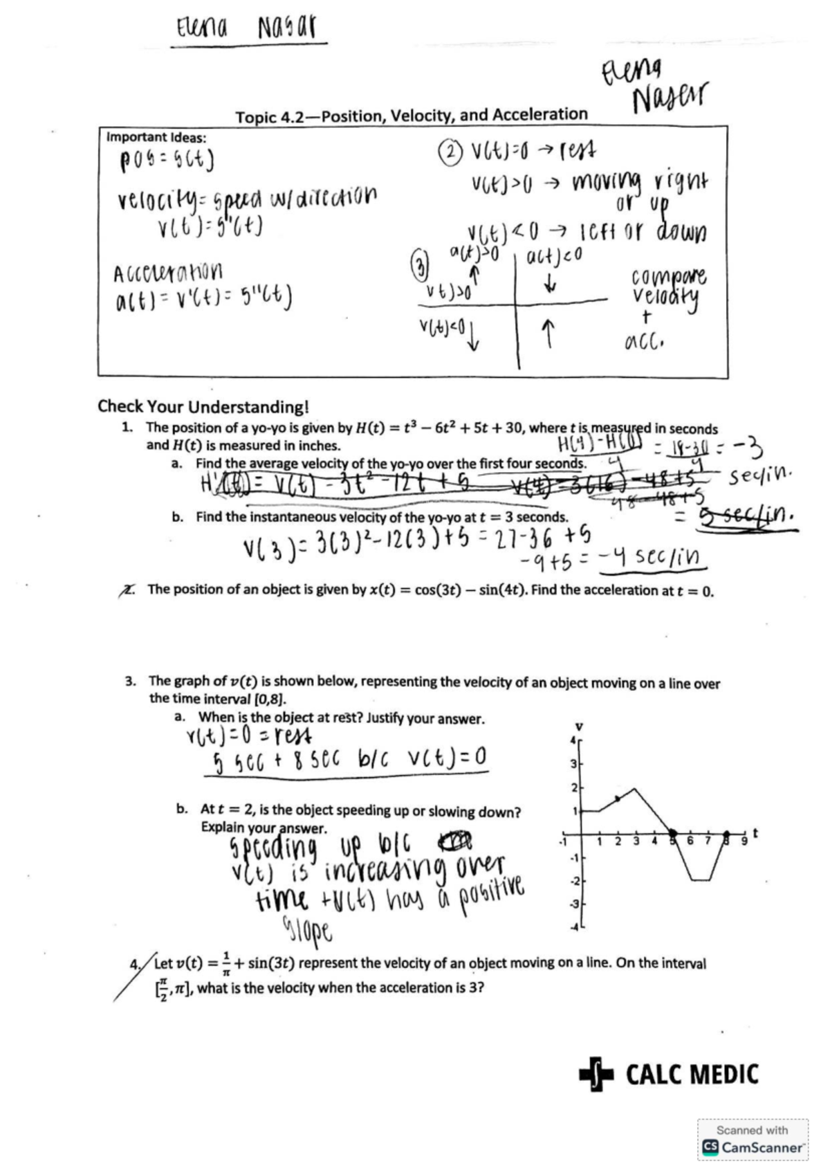 Position, Velocity, and Acceleration Concepts - CALC 101 - Studocu