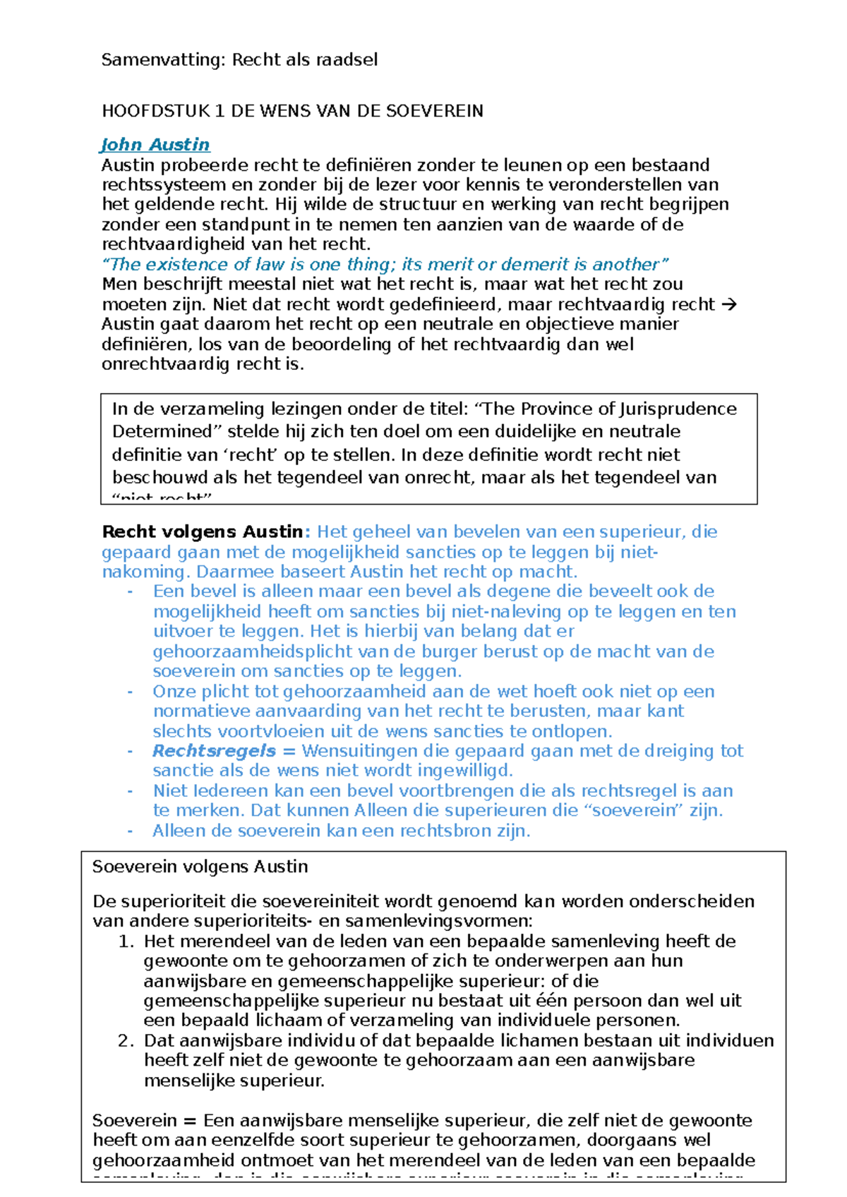 Samenvatting: Recht als Raadsel HOOFDSTUK 1 & 2 - John Austin & Eugen ...