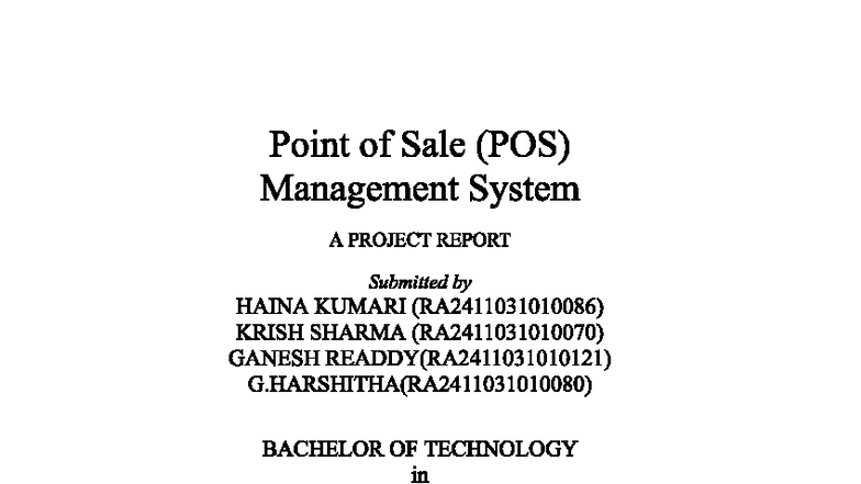 POS Management System Project Report - B.Tech CSE (IT) - Studocu