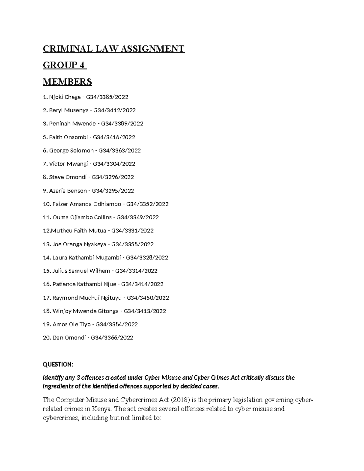 Group 4 Criminal LAW 2 Assignment - CRIMINAL LAW ASSIGNMENT GROUP 4 ...