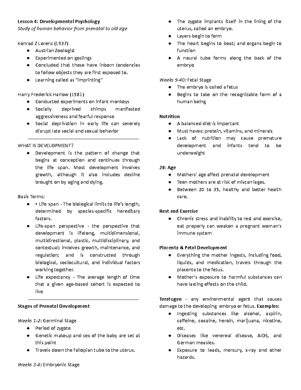 Developmental Psychology Reviewer - Lesson 4: Developmental Psychology ...