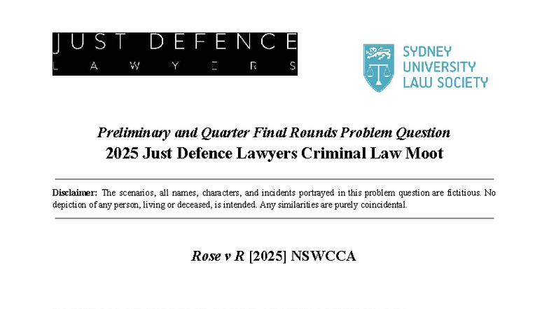 Criminal Law Moot Problem Question: Rose v R (2025) - Studocu