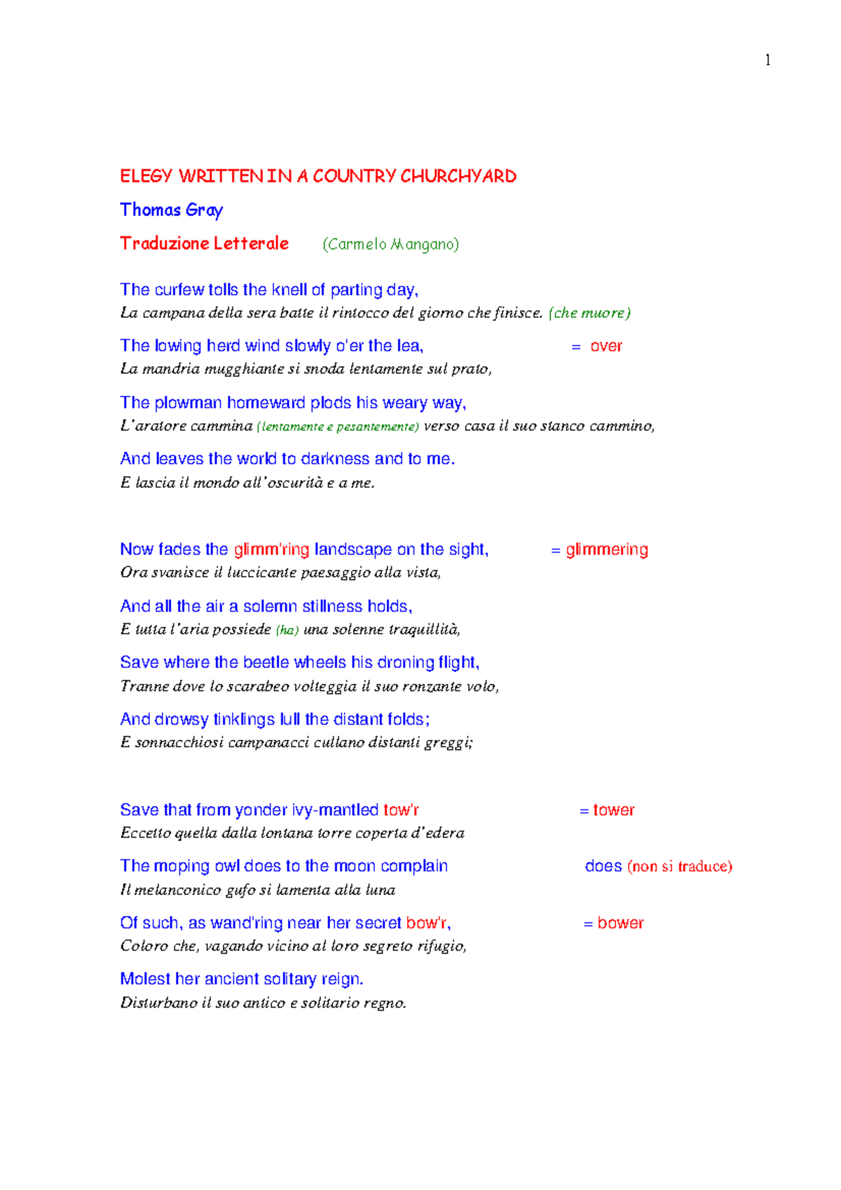 Elegy Written in a Country Churchyard Thomas Gray - ELEGY WRITTEN IN A ...