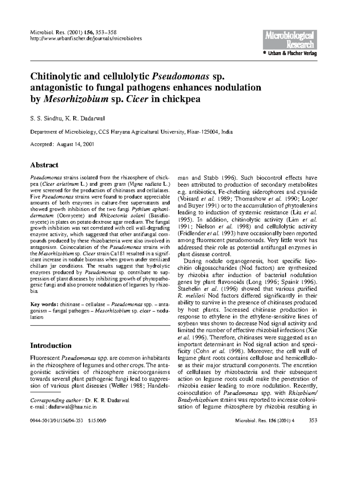 Chitinolytic and Cellulolytic Pseudomonas sp. in Chickpea Nodulation ...